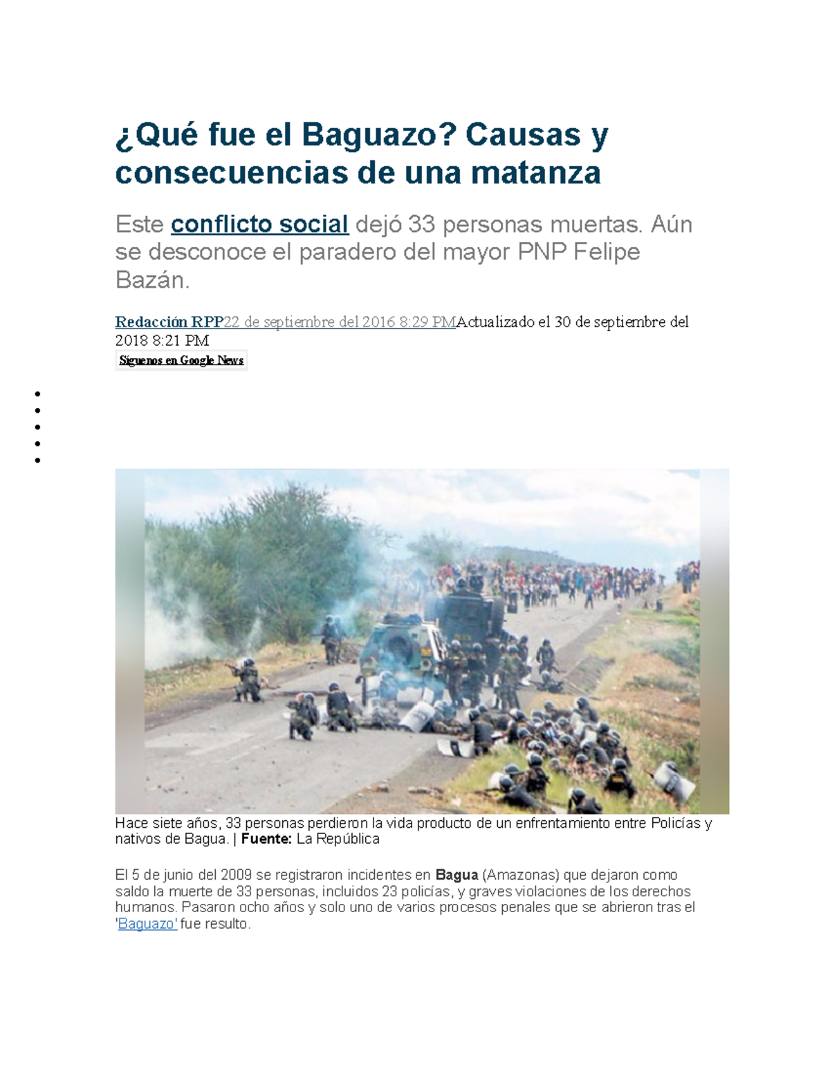 Qué fue el Baguazo - HISTORIA - ¿Qué fue el Baguazo? Causas y ...