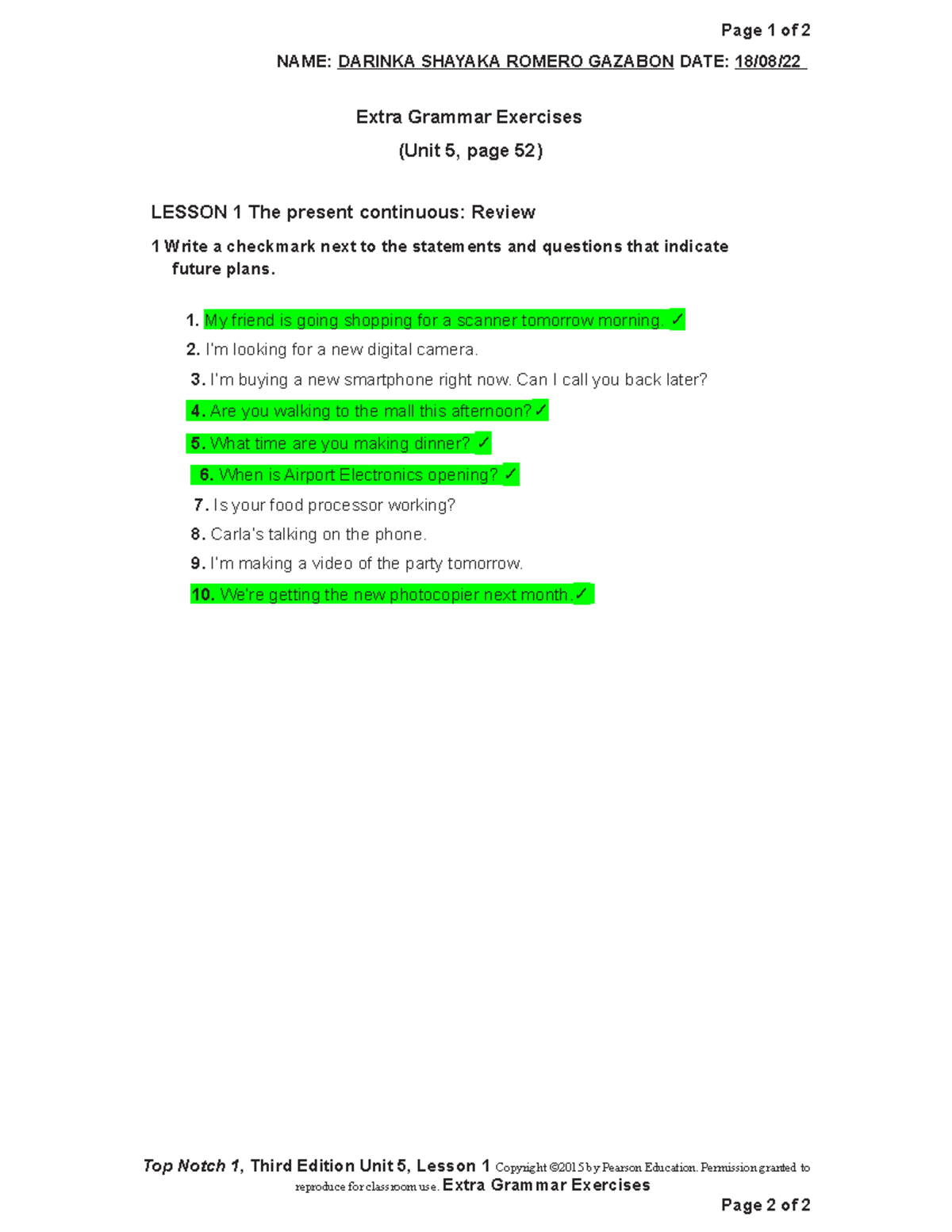 Tarea unidad 5 terminada - Page 1 of 2 NAME: DARINKA SHAYAKA ROMERO ...