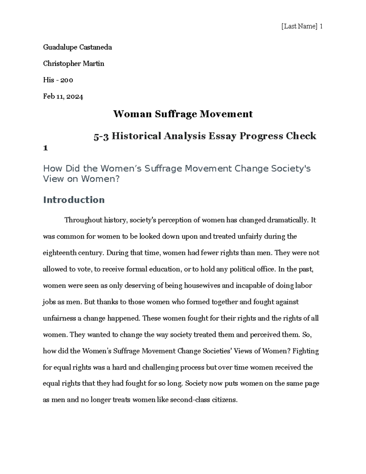 5-3 Historical Analysis Essay Progress Check 1 - [Last Name] 1 ...