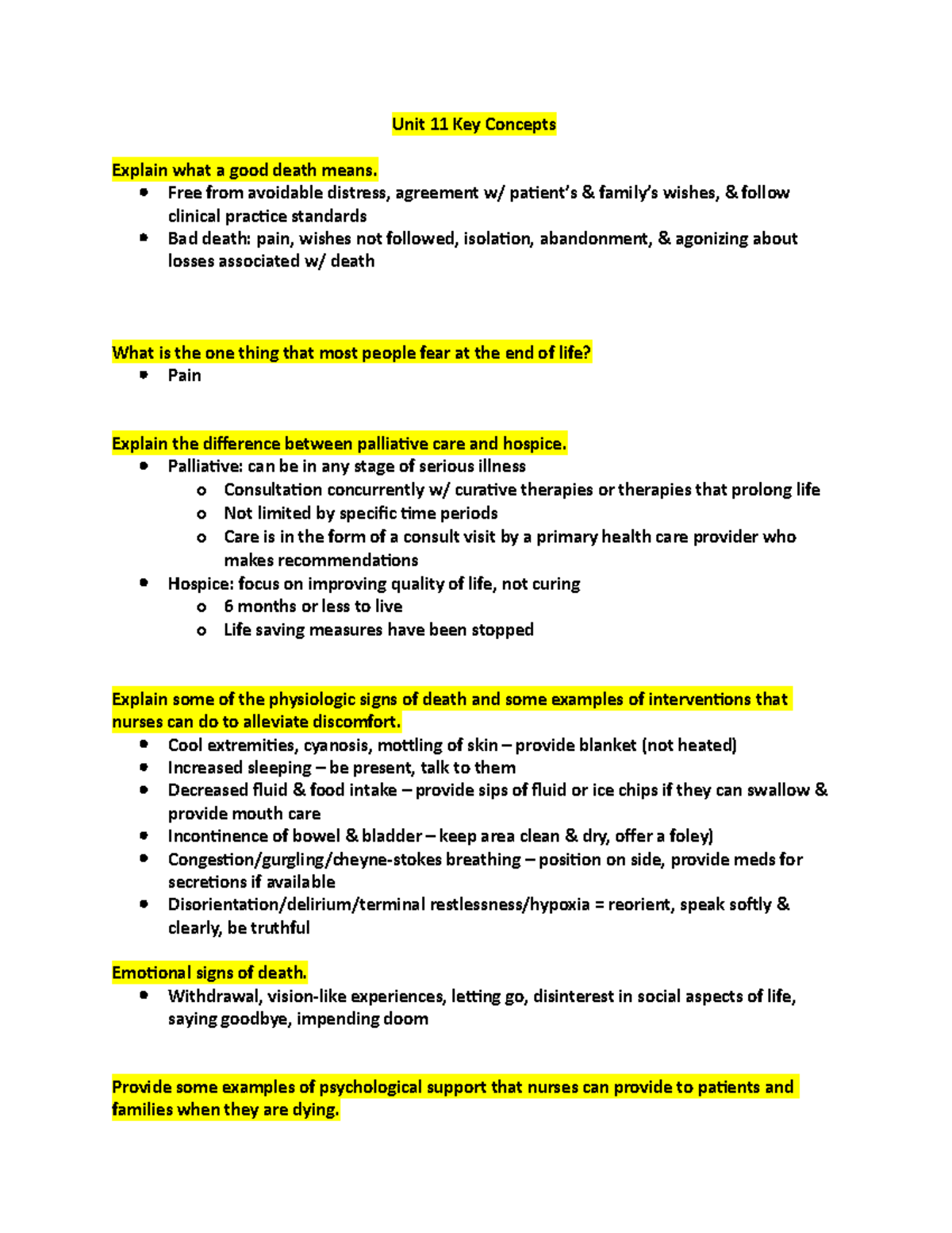 Unit 11 Key concepts - Unit 11 Key Concepts Explain what a good death ...
