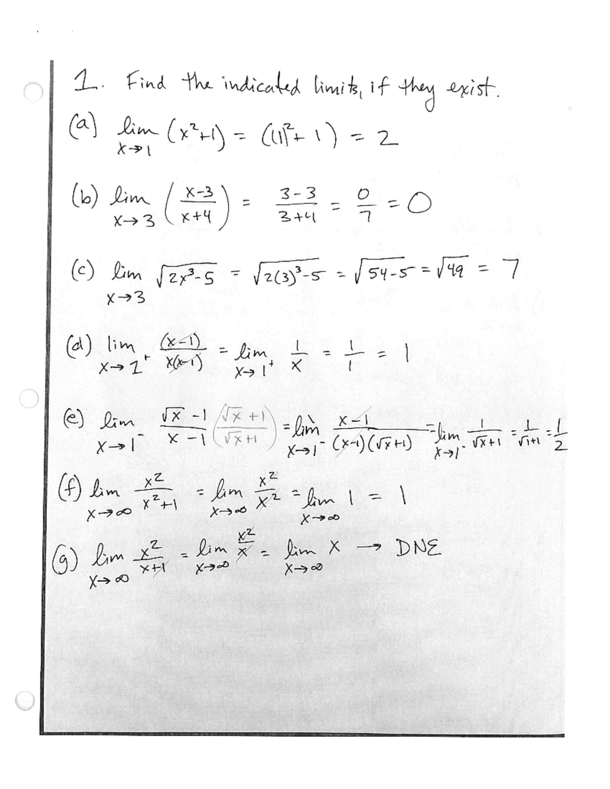 Exam 1 Review Solutions - Updated - 1. Find the indicated limits, if ...