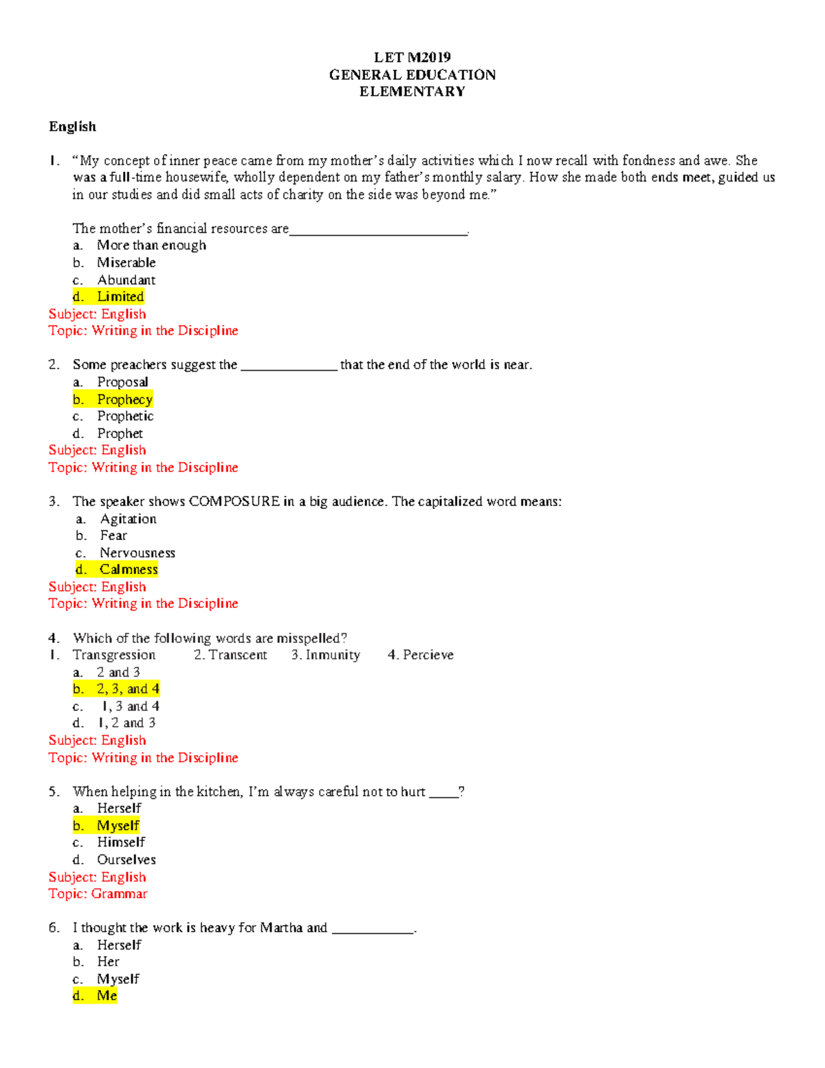 #6 LET GEN ED 2019 ¦ 100 items with Answer Keys - LET M GENERAL ...