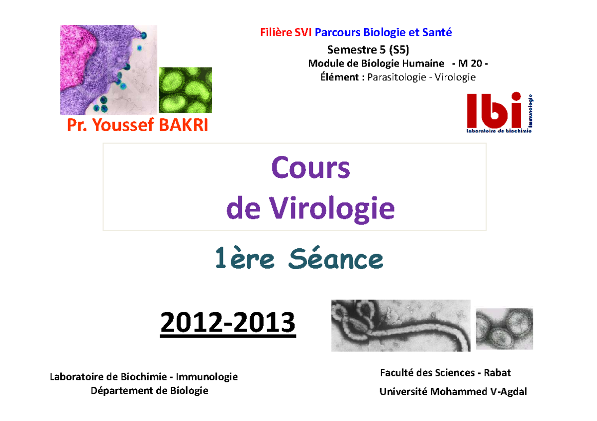 Virologie - Microbiologie - Microbiologie - Cours de Virologie Filière ...