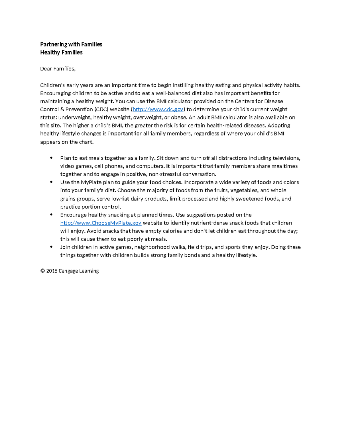 Healthy families - Notes - Partnering with Families Healthy Families ...