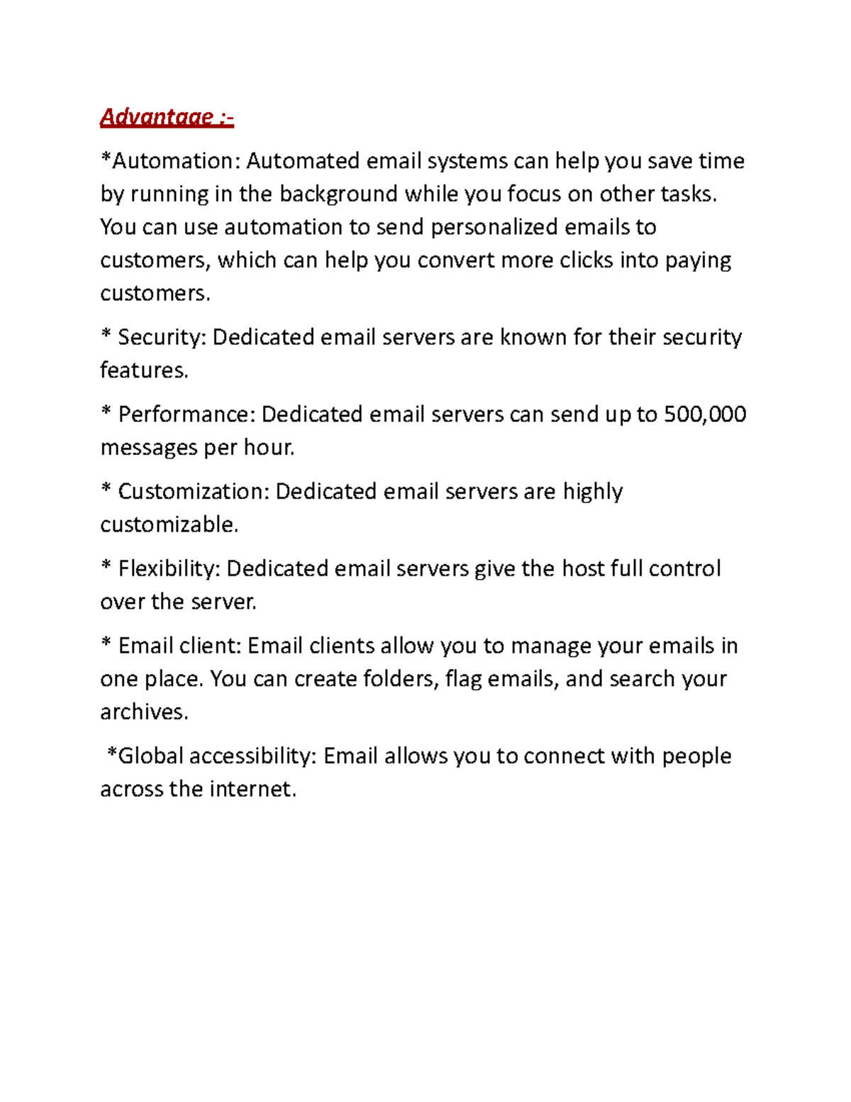 Electronic mail MP final - Advantage :- *Automation: Automated email ...