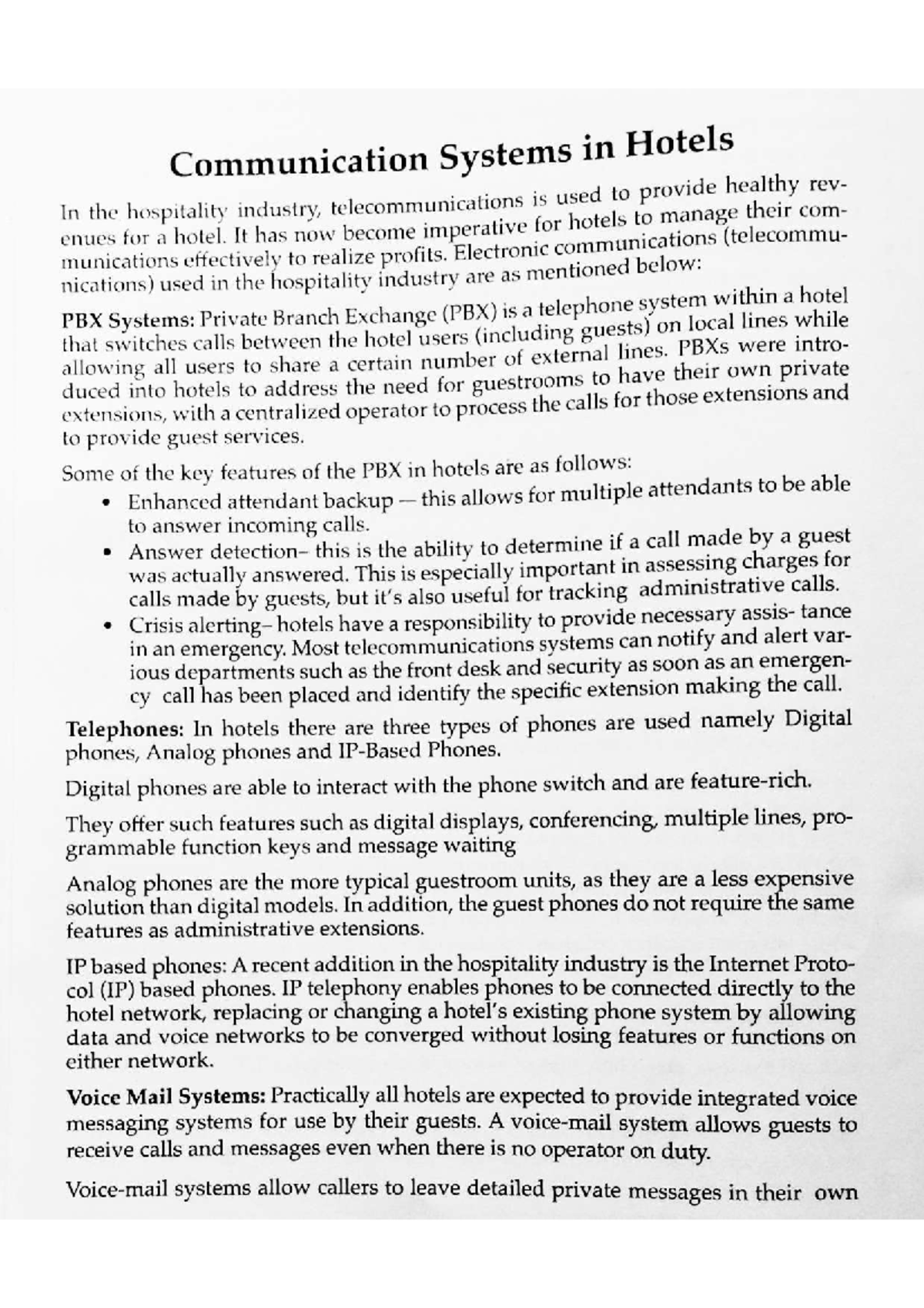 Communication Systems In Hotels - Aviation course of travel and ...