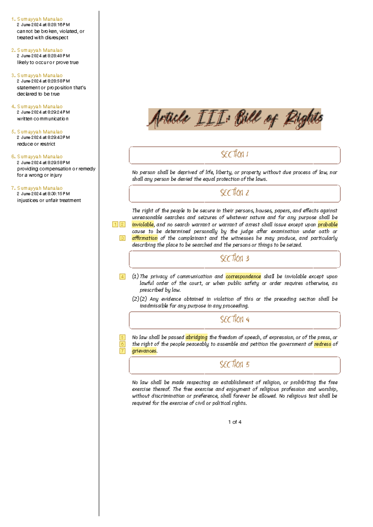 Article III: Bill of Rights - Article III: Bill of Rights SECTION 1 No ...