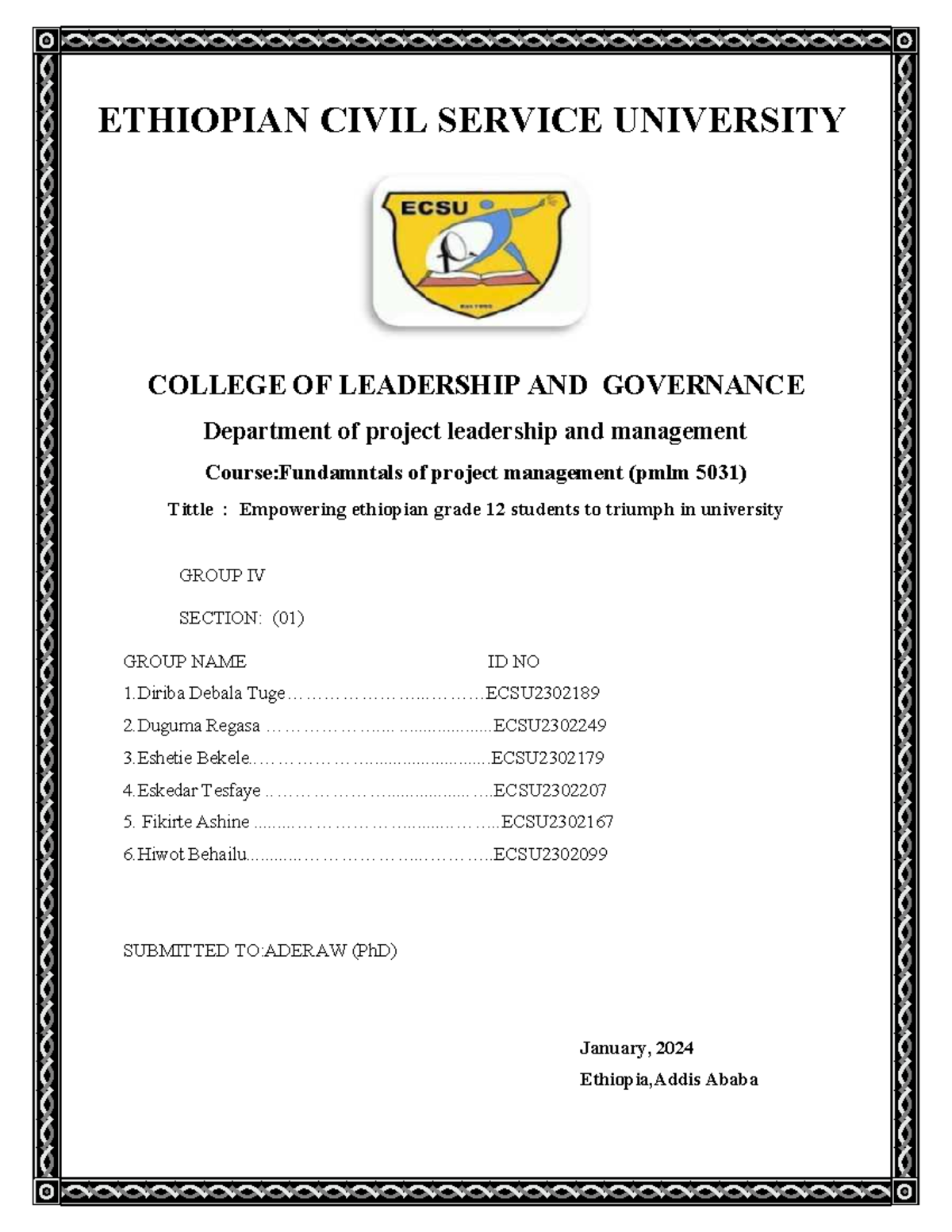 Fundamentals OF Project Management Final Assignment - COLLEGE OF ...