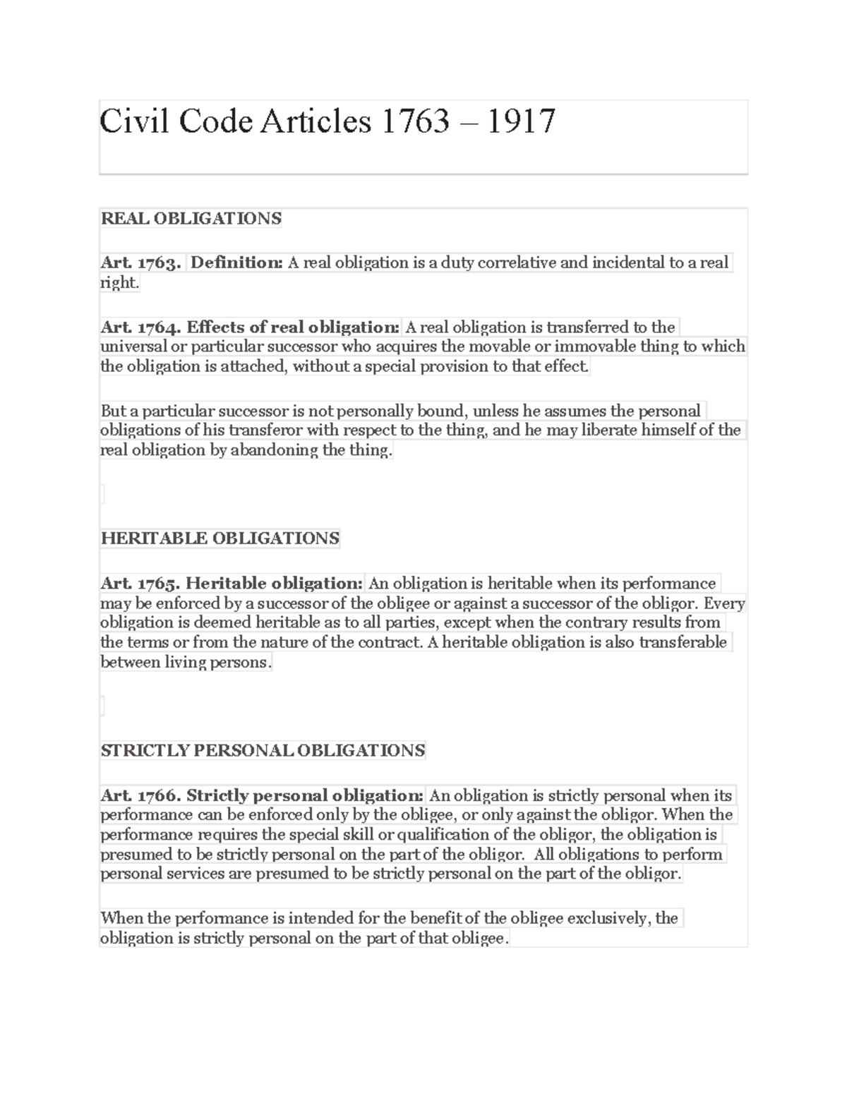 Louisiana Civil Code Articles 1763-2035 - Civil Code Articles 1763 ...