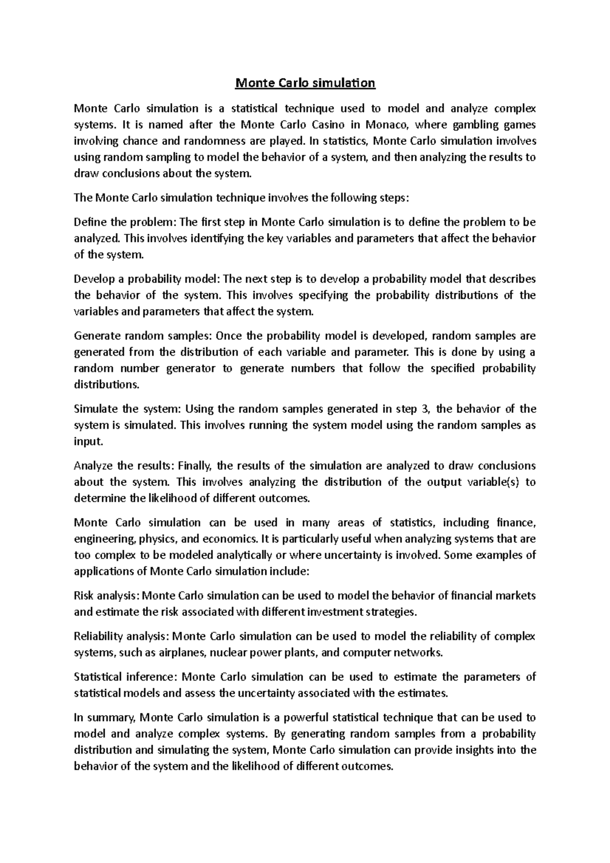 Monte Carlo Simulation Monte Carlo Simulation Monte Carlo Simulation Is A Statistical