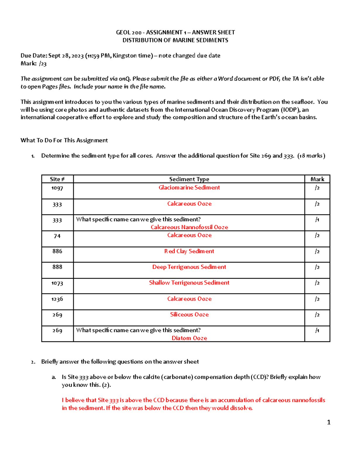 GEOL 200 Fall 2023 Assignment 1 - GEOL 200 - ASSIGNMENT 1 – ANSWER ...
