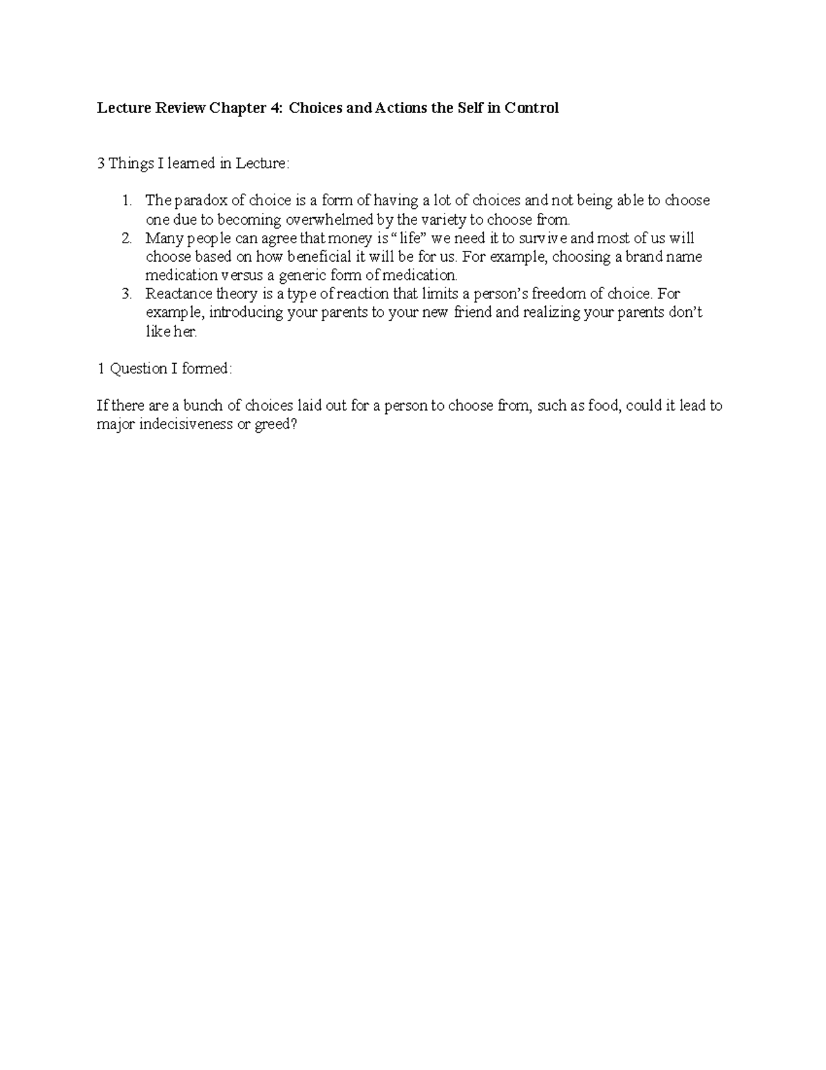 Lecture Review Chapter 4 - Many people can agree that money is “life ...