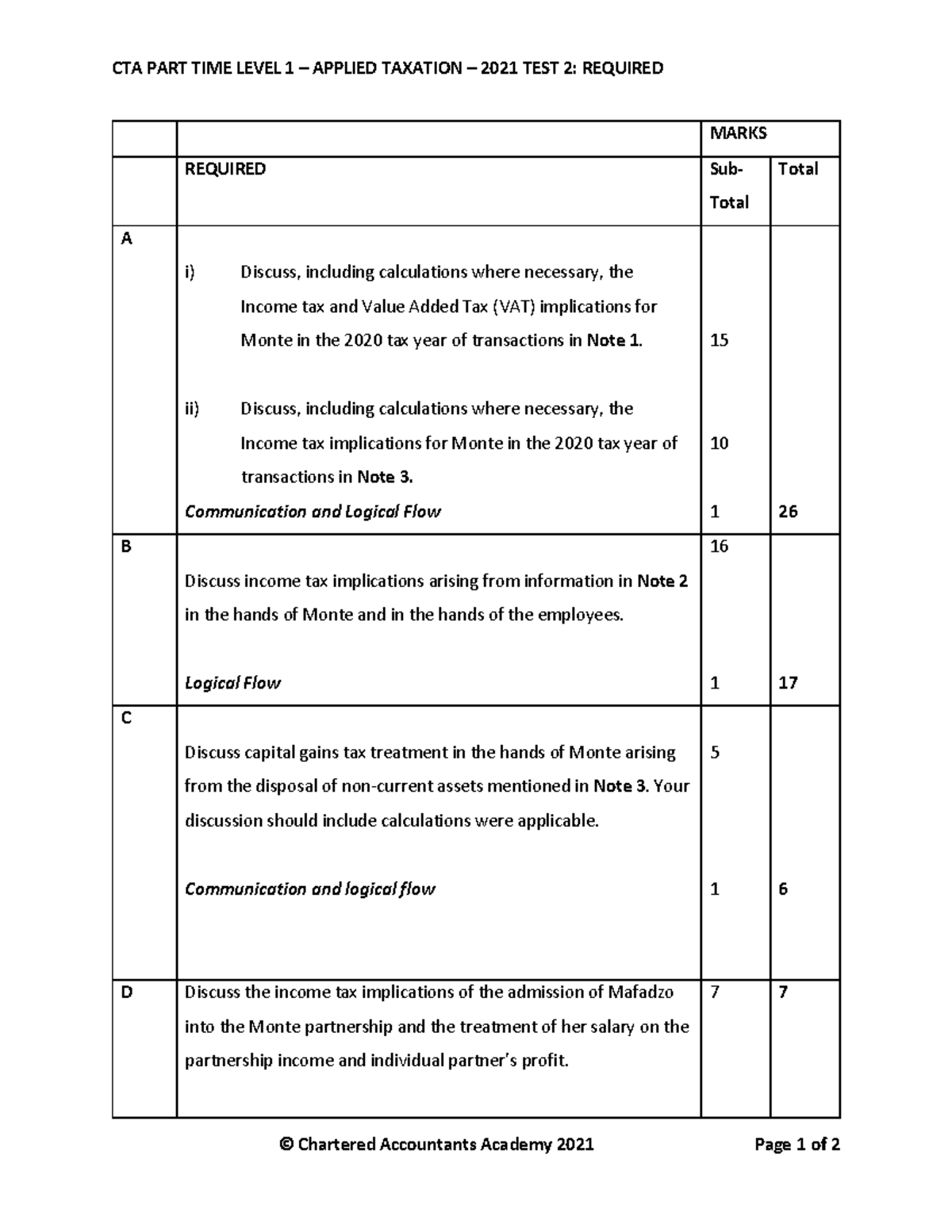 2021 CTA L1 TAX TEST 2 Required - CTA PART TIME LEVEL 1 – APPLIED ...