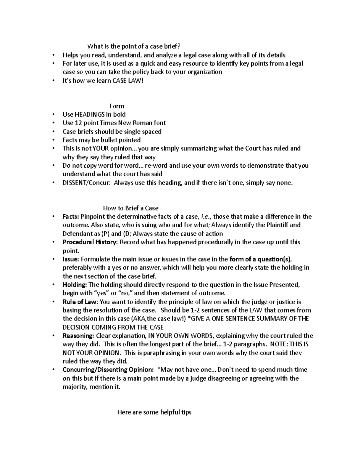 RSM 337 How to Brief a Case - What is the point of a case brief? Helps ...