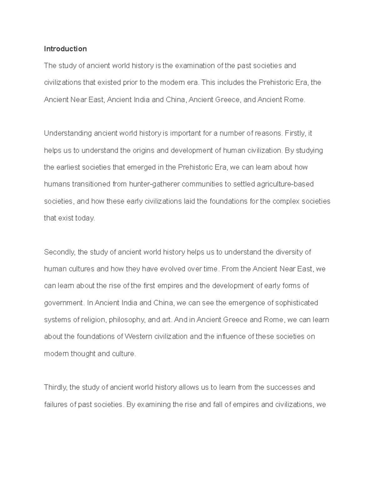 The Ancient World History course outline intro, prehistoric era ...