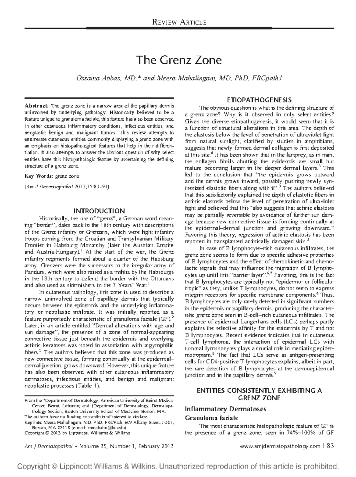 The Grenz Zone Ossama Abbas, MD,* and Meera Mahalingam, MD, PhD, FRCpath† - REVIEWARTICLE The ...