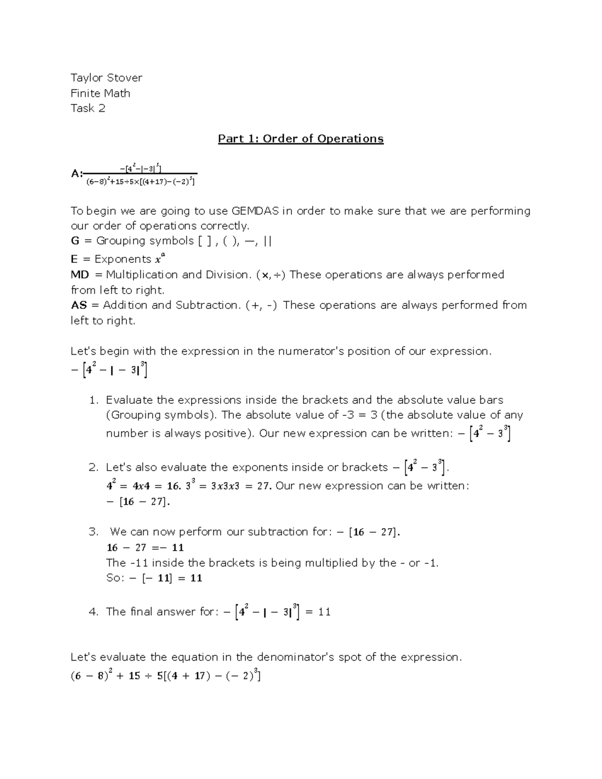 Finite Math Task 2 - Google Docs - Taylor Stover Finite Math Task 2 ...