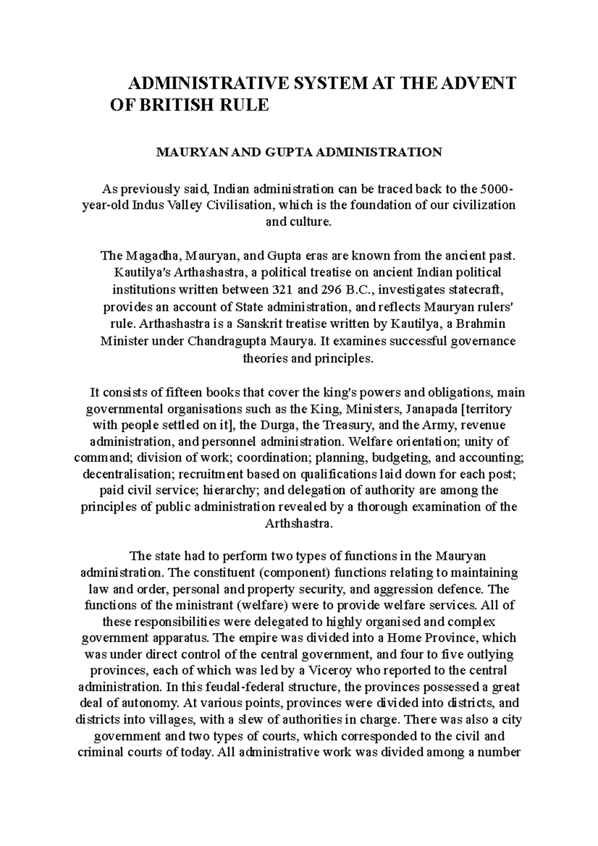 Administrative System AT THE Advent OF British RULE - ADMINISTRATIVE ...