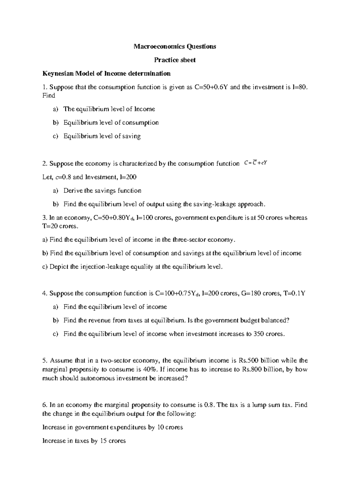Numerical worksheet macroeconomics - Macroeconomics Questions Practice ...