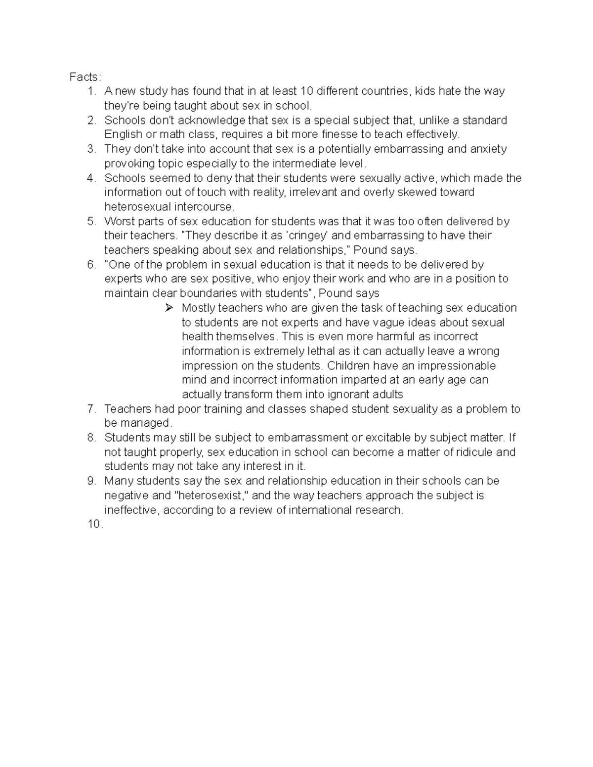 Facts in debate - Notes - Facts: 1. A new study has found that in at ...