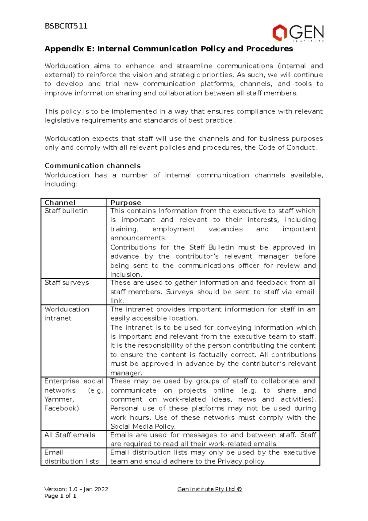 Appendix E - Internal Communication Policy and Procedures - BSBCRT ...