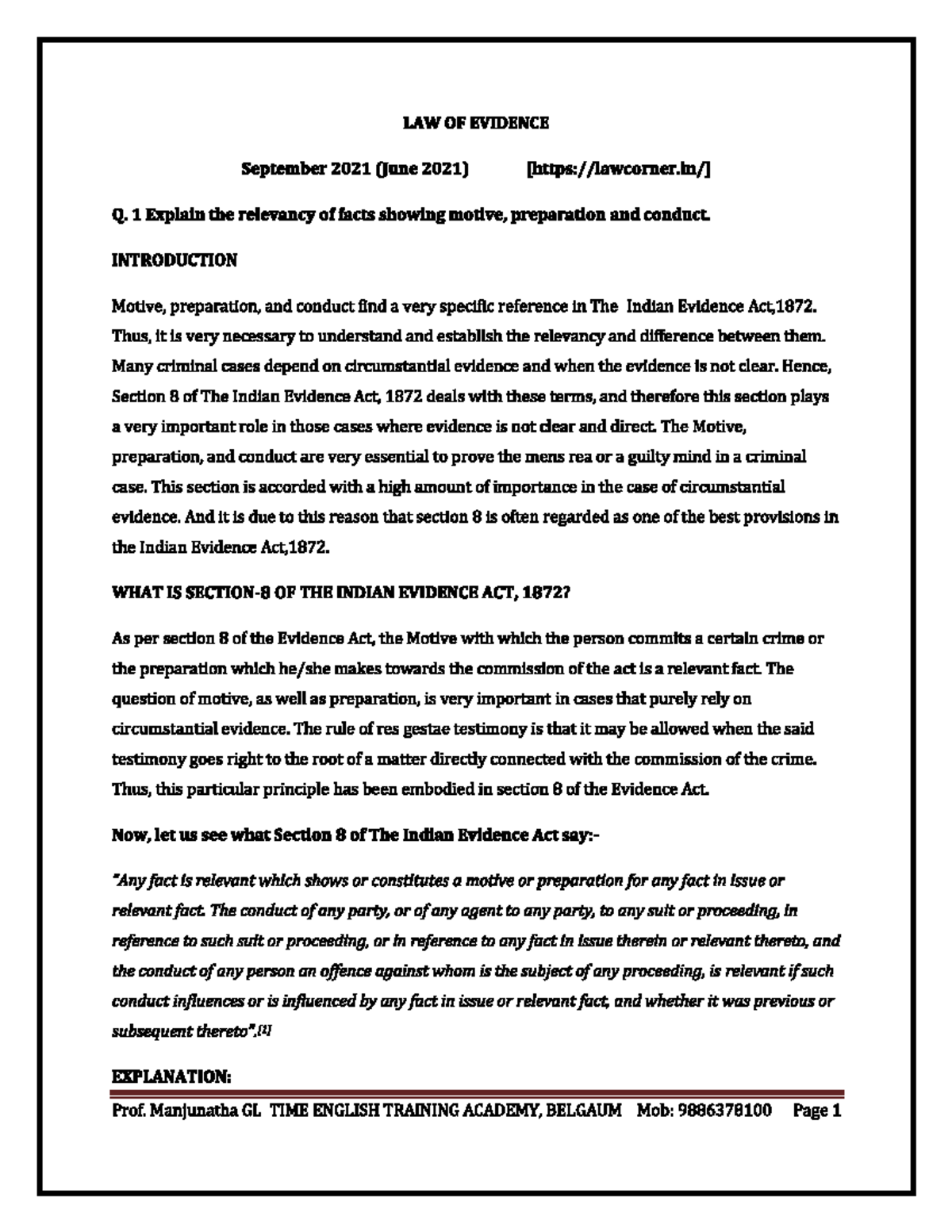 Law of Evidence - Practice Material - Llb 3 years - Studocu