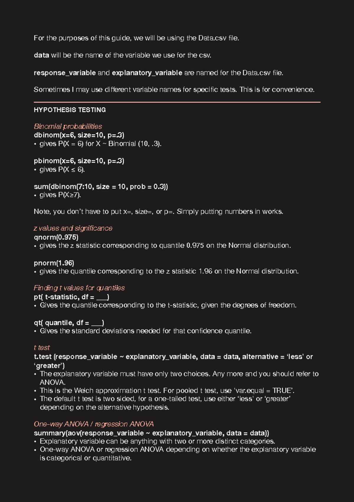 Exam R formula guide - eee - For the purposes of this guide, we will be ...