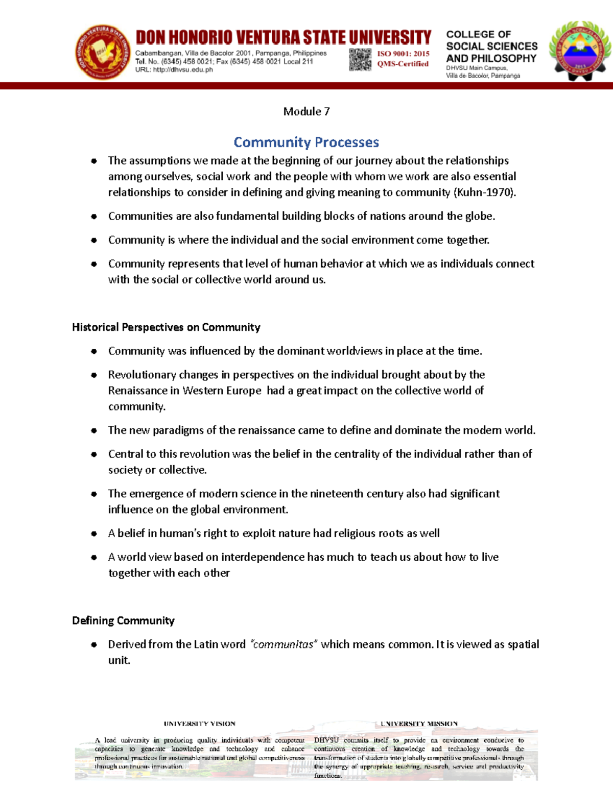 7-Community-Processes - Module 7 Community Processes The assumptions we ...