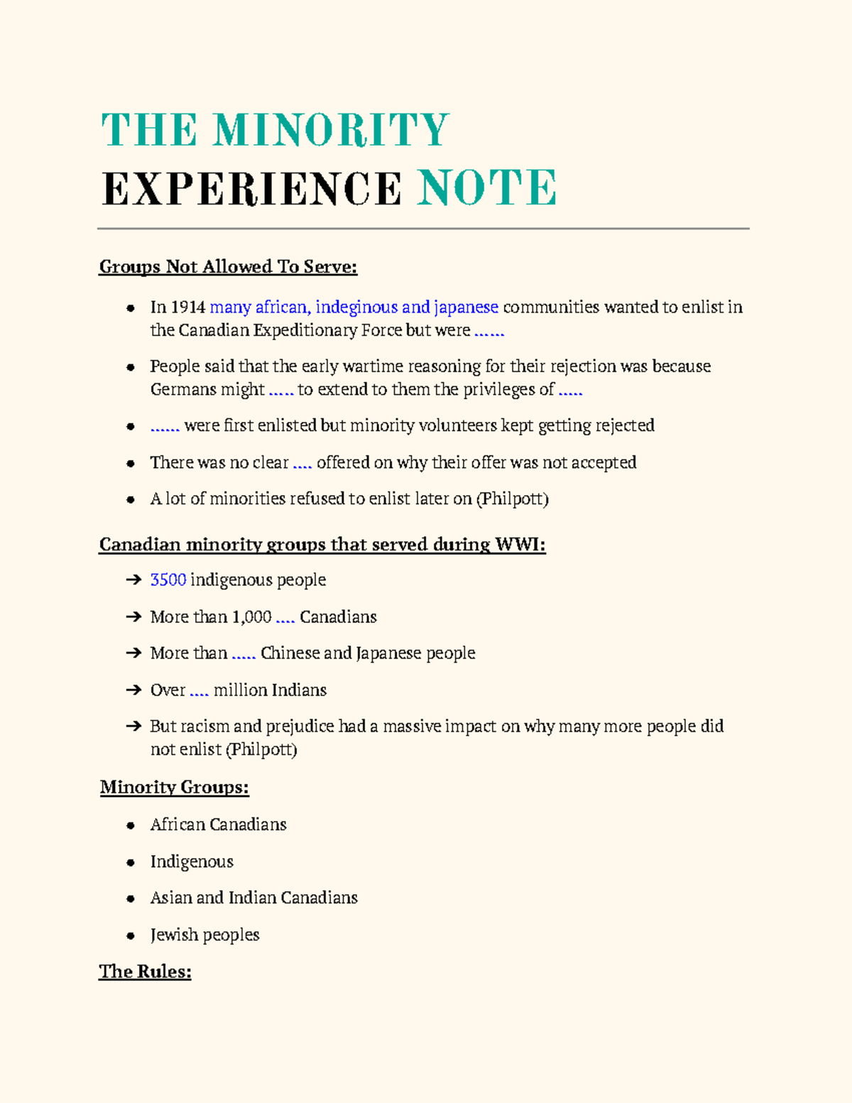 Copy of Note - The Minority Experience - THE MINORITY EXPERIENCE NOTE ...