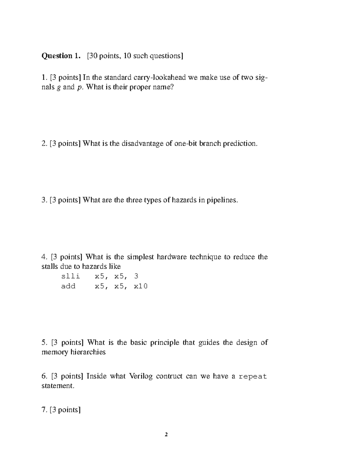 Sample Practice Final - Question 1. [30 points, 10 such questions] [3 points] In the standard ...