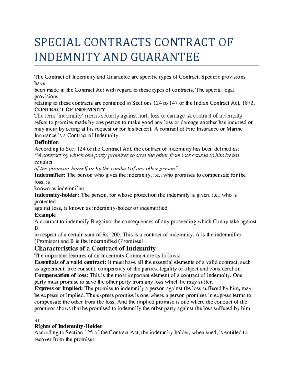 Special Contracts Contract OF Indemnity AND Guarantee - SPECIAL ...