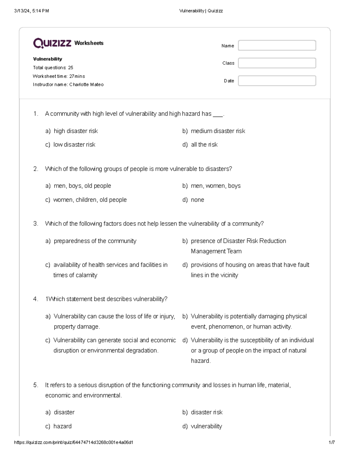 Vulnerability - Guide for teachers and students. - Worksheets ...