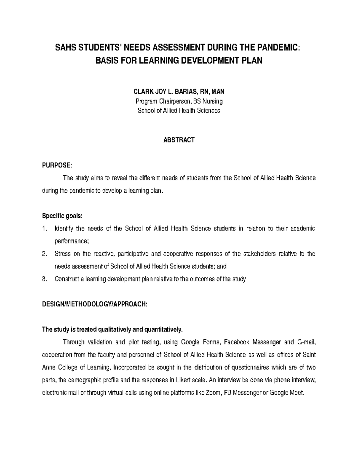 SAHS Student Needs Assessment During THE Pandemic FInal - SAHS STUDENTS ...