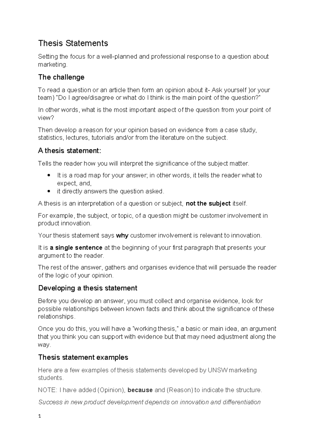 8 Thesis statement notes and examples - Thesis Statements Setting the ...