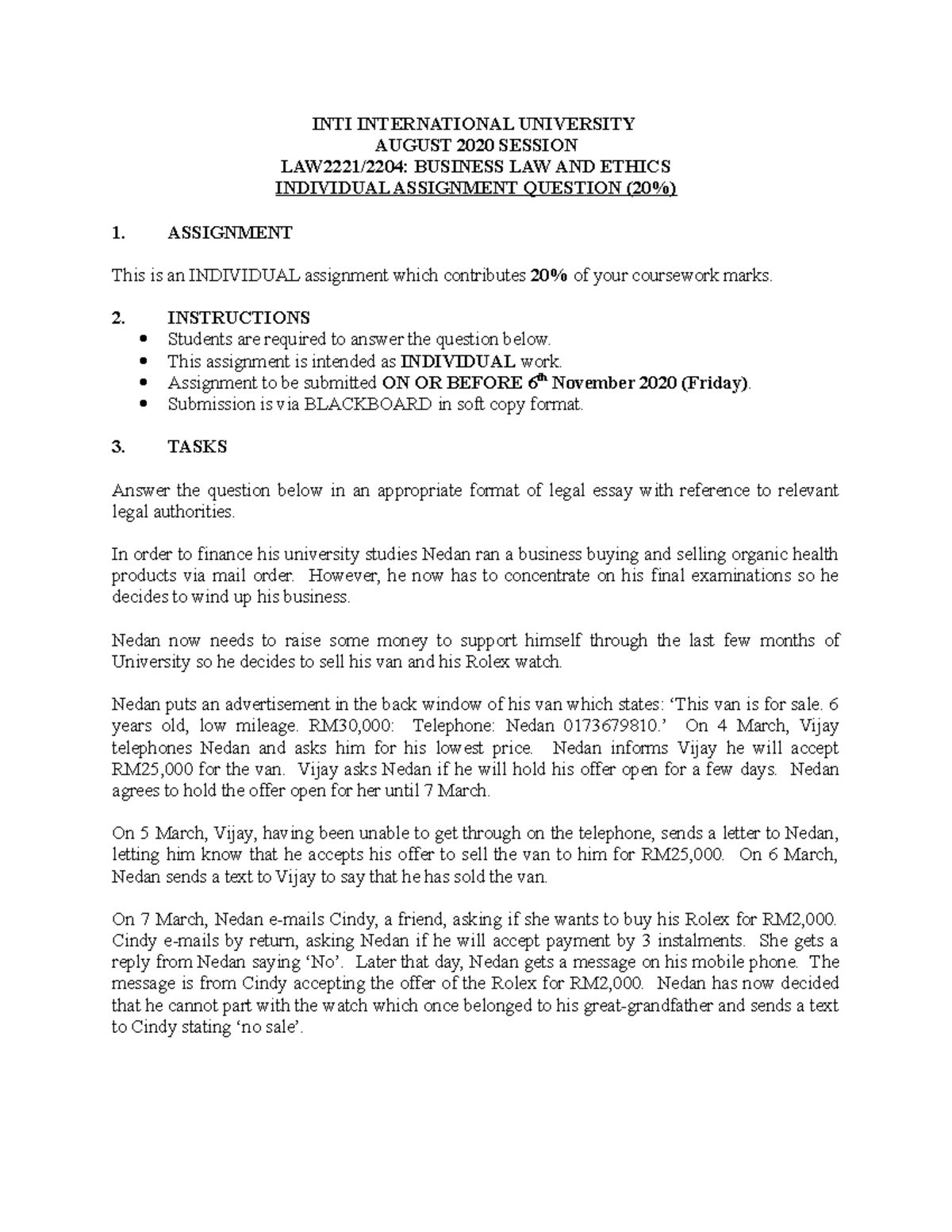 Individual Assignment August 2020 - INTI INTERNATIONAL UNIVERSITY ...