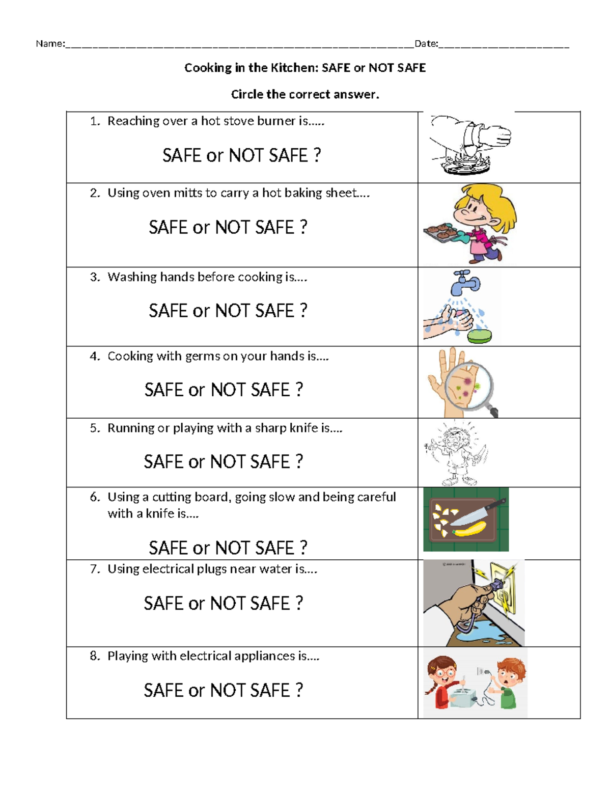 Kitchen Safety Life Skills-1 - Name ...