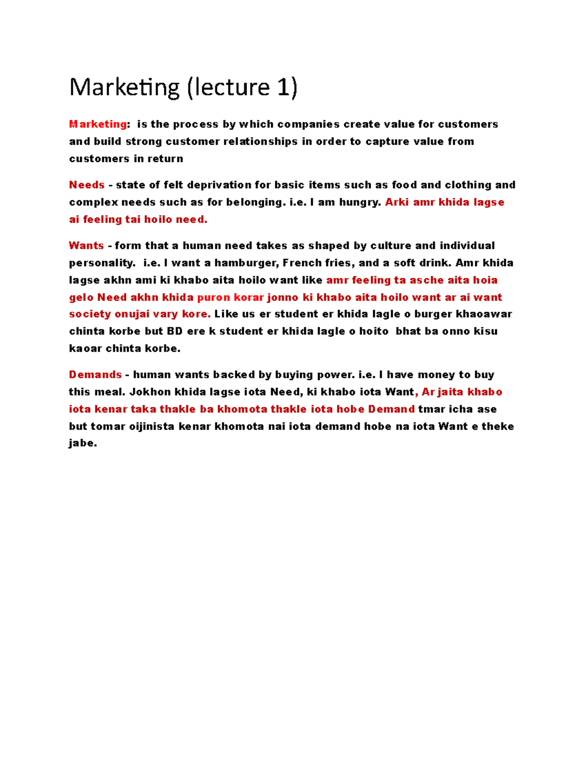 Marketing Lectures - Lecture notes 1,2,6 - Marketing (lecture 1 ...