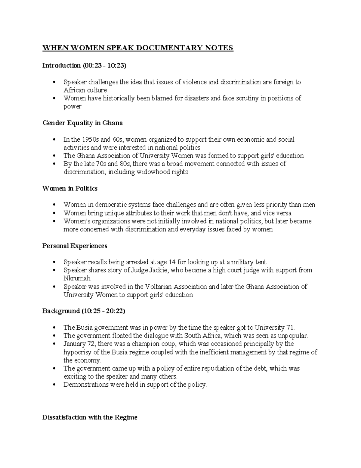 WHEN Women Speak Documentary Notes - WHEN WOMEN SPEAK DOCUMENTARY NOTES ...