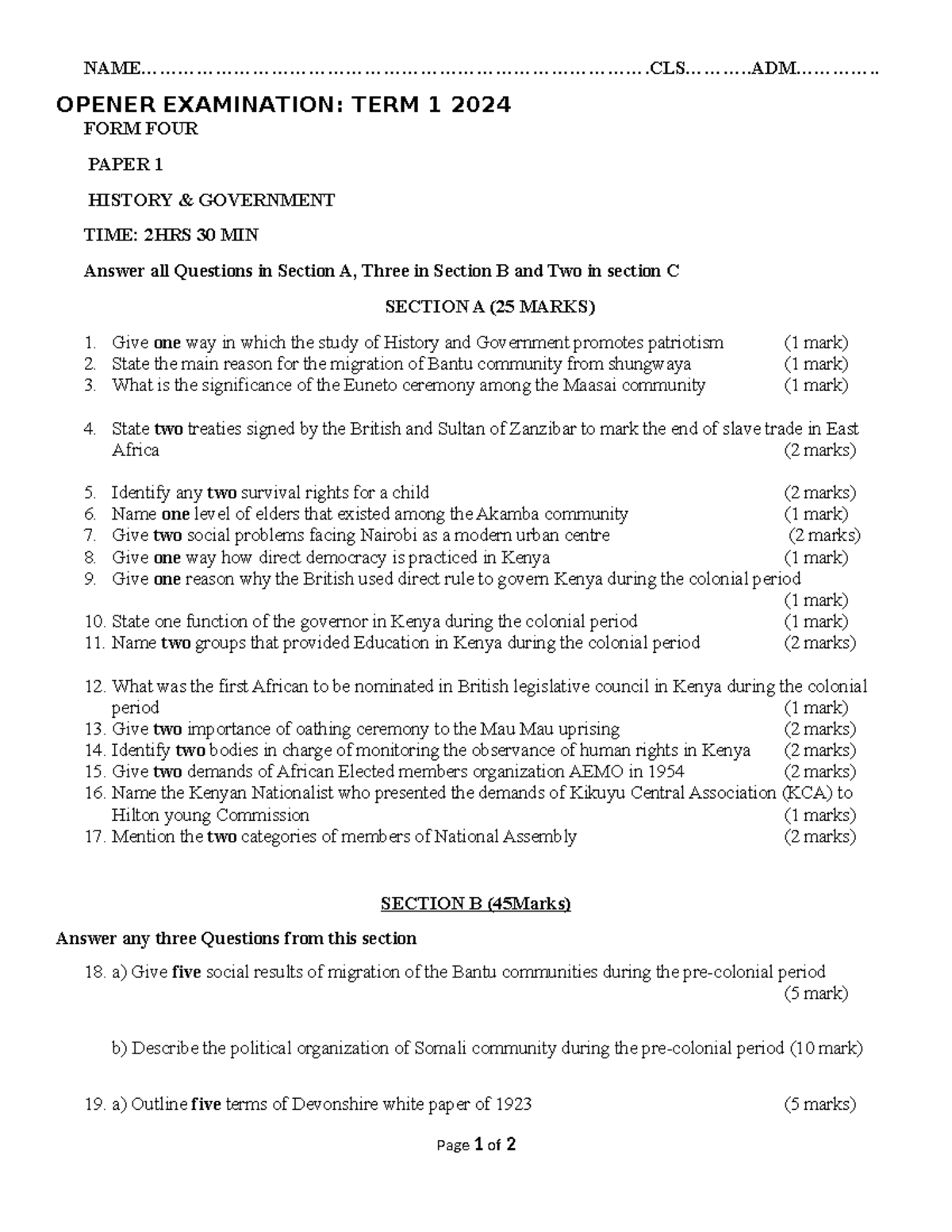 History-F4-Exam-Term-1-Qs Teacher - - Studocu