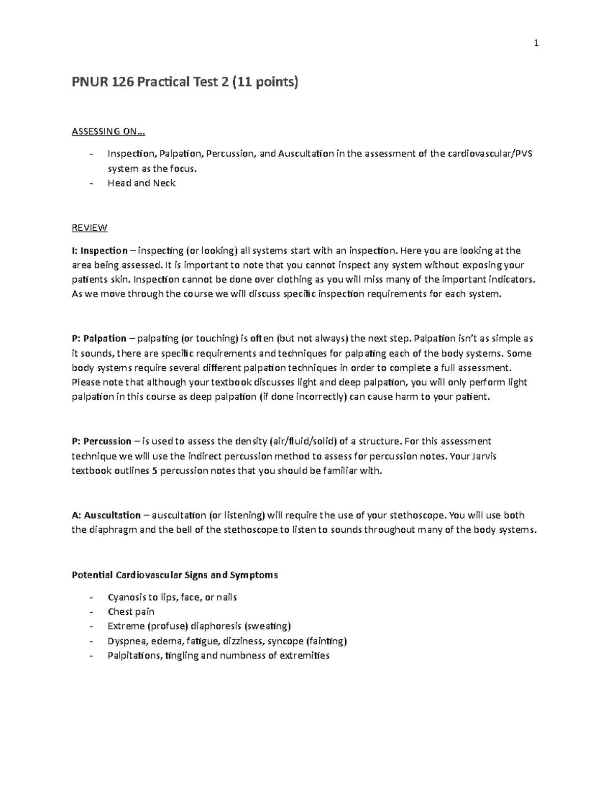 PNUR 126 Practical Test 2 - PNUR 126 Practical Test 2 (11 points ...