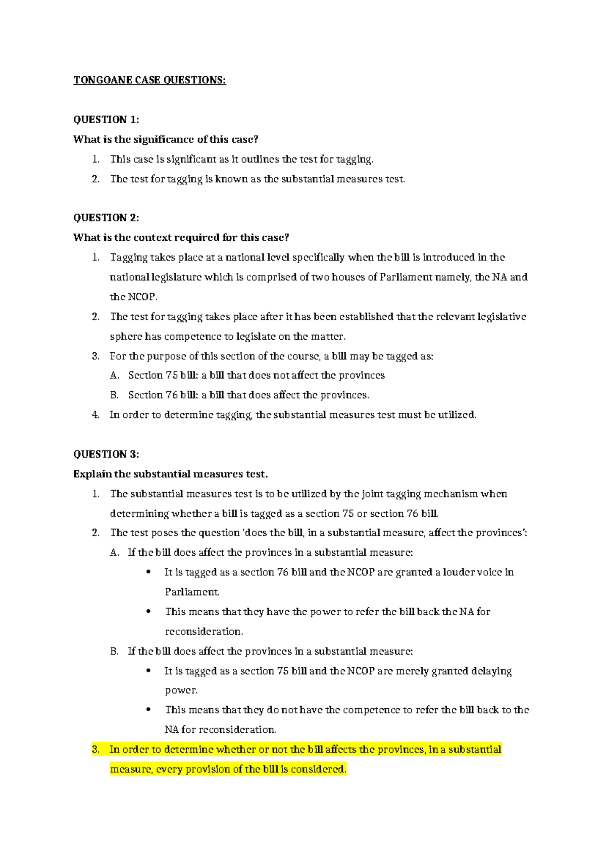 Summary on MLG - TONGOANE CASE QUESTIONS: QUESTION 1: What is the ...