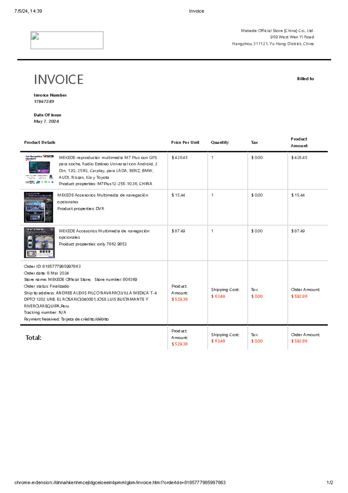 Invoice - 7/5/24, 14:39 Invoice - Studocu