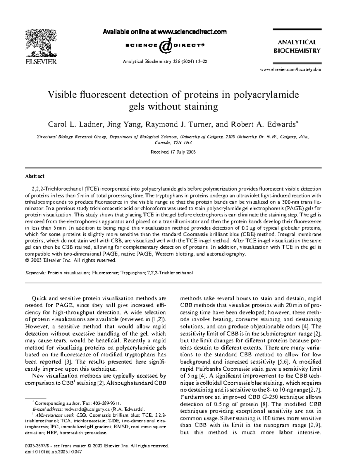 TP3 - Documento extra - doc adicional - Visible fluorescent detection of proteins in ...