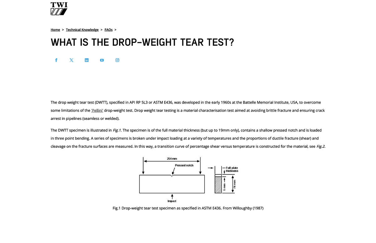 DROP WEIT TEAR TEST ASTM E436 - TWI Home Technical Knowledge FAQs WHAT ...