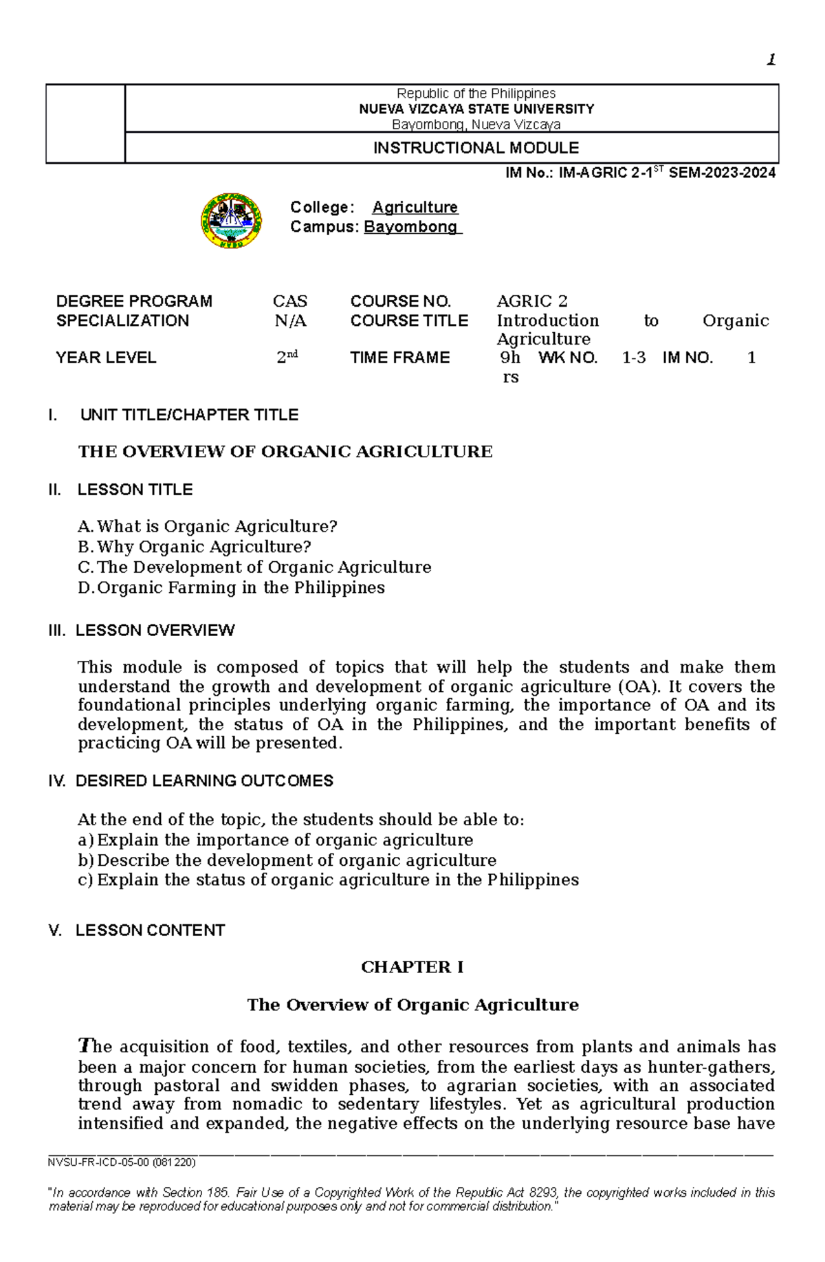 AGRIC 2 -Module 1 - Republic of the Philippines NUEVA VIZCAYA STATE ...