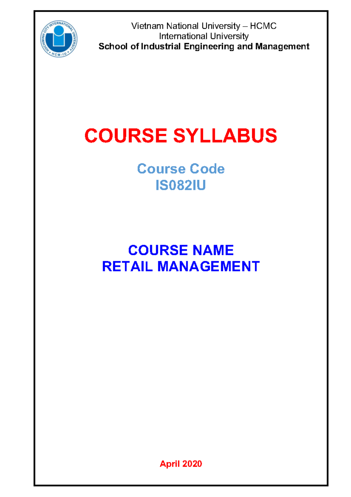 Syllabus Retail Management CDIO bla bla ba - Vietnam National ...