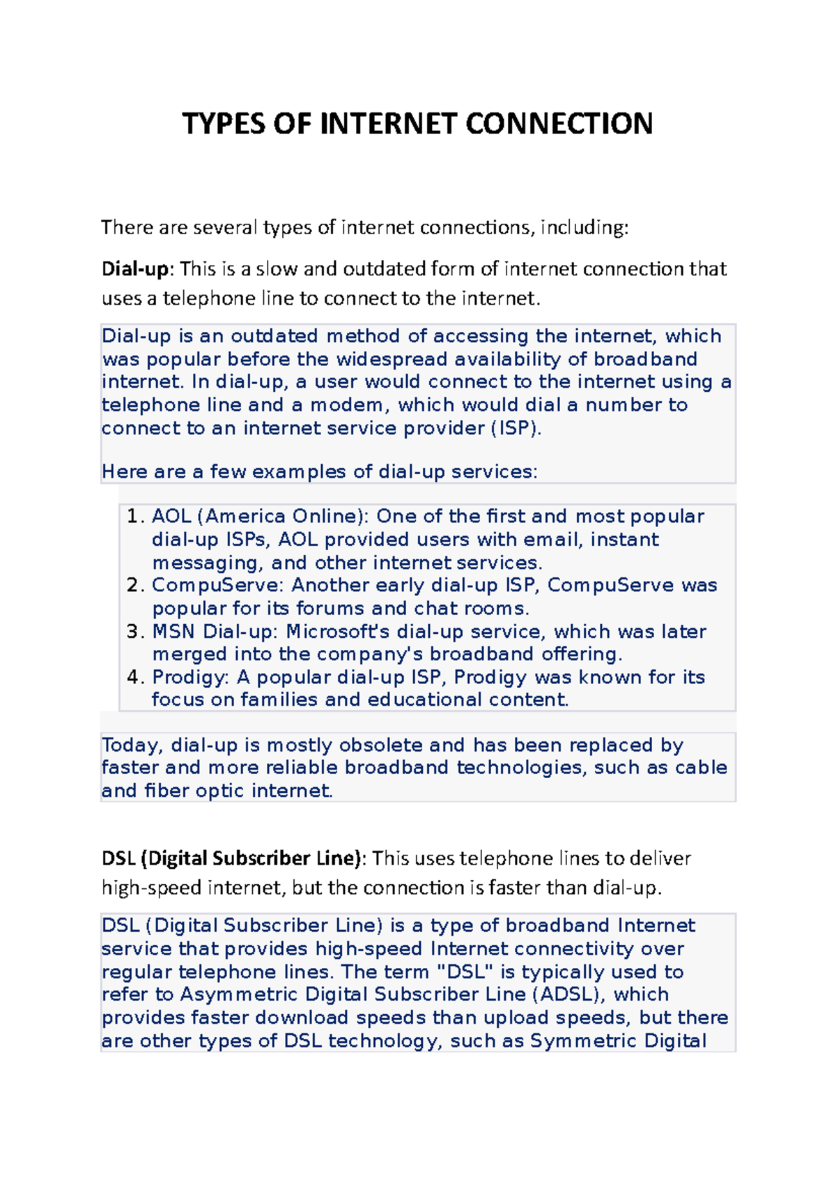 Types OF Internet Connection - TYPES OF INTERNET CONNECTION There are ...