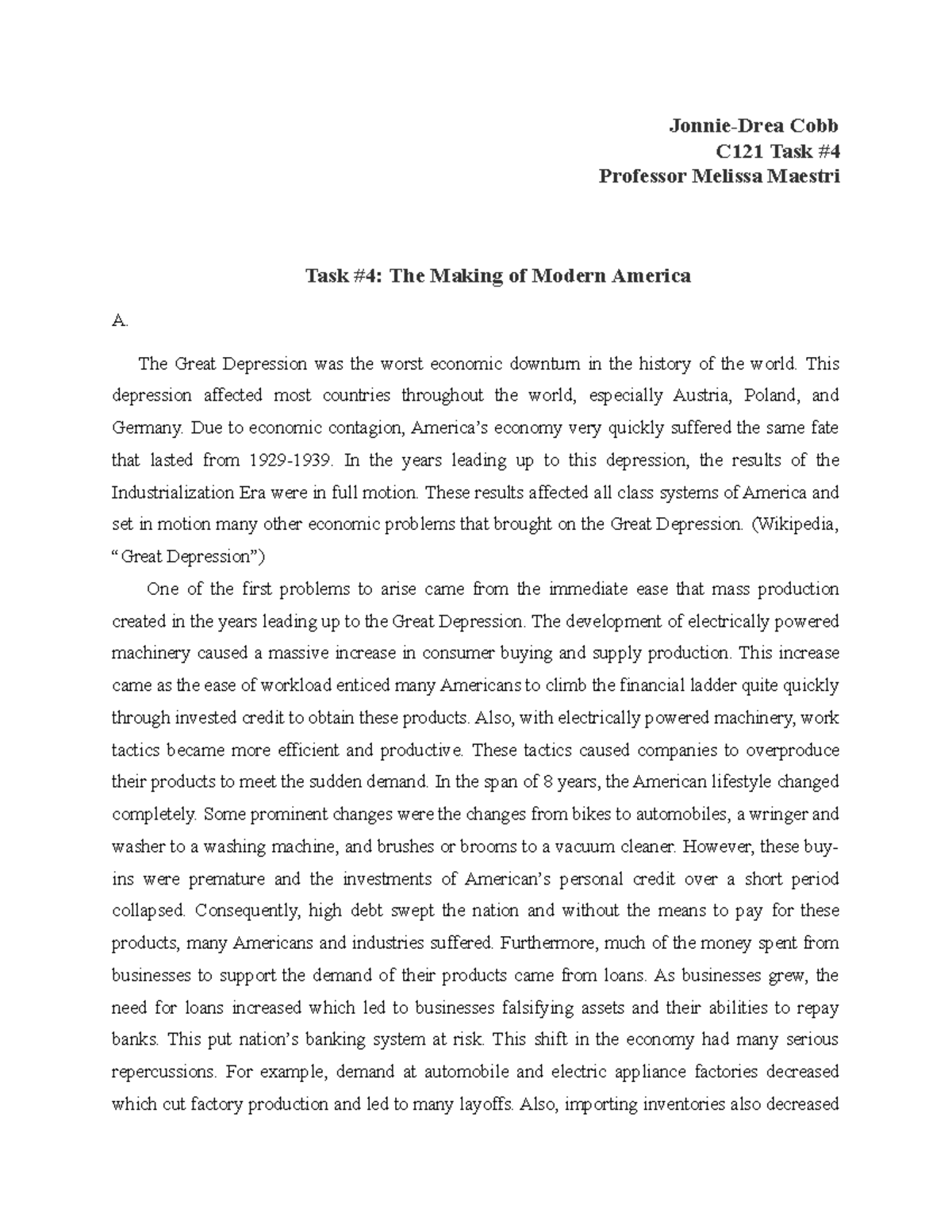 C121 Task #4-US History - Jonnie-Drea Cobb C121 Task Professor Melissa ...