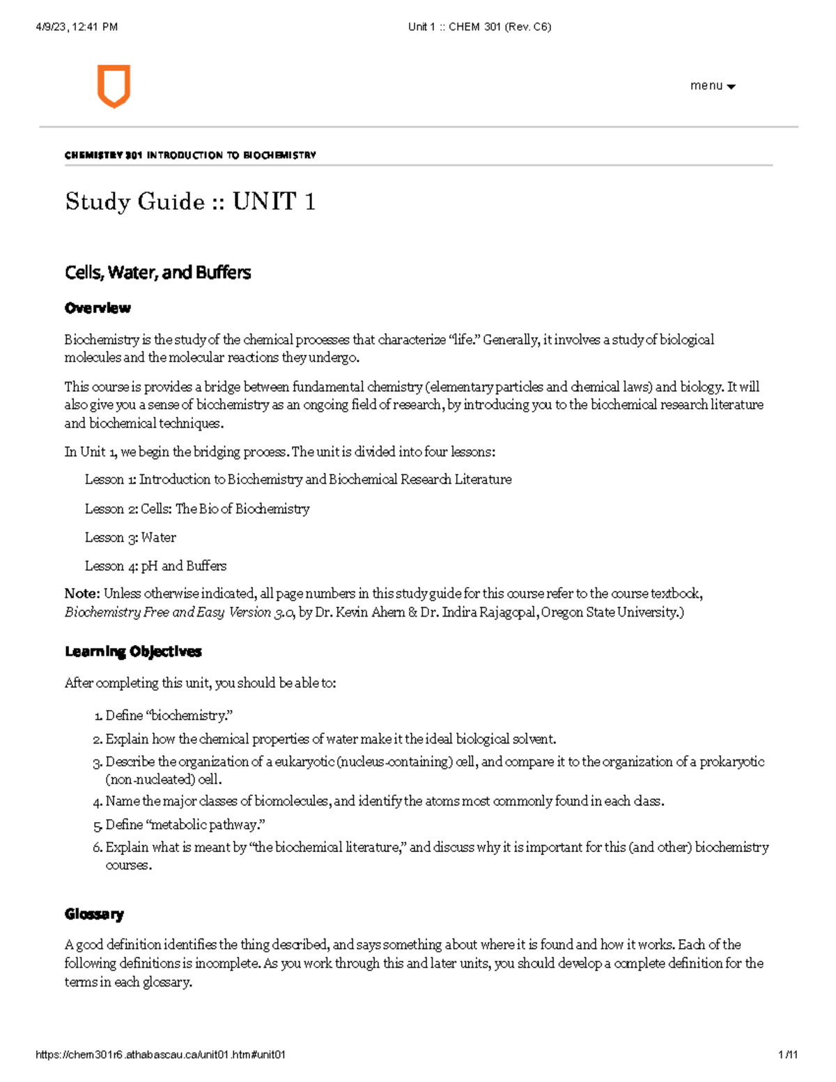 Unit 1 CHEM 301 (Rev. C6) - menu C H E M I S T R Y 3 0 1 I N T R O D U ...