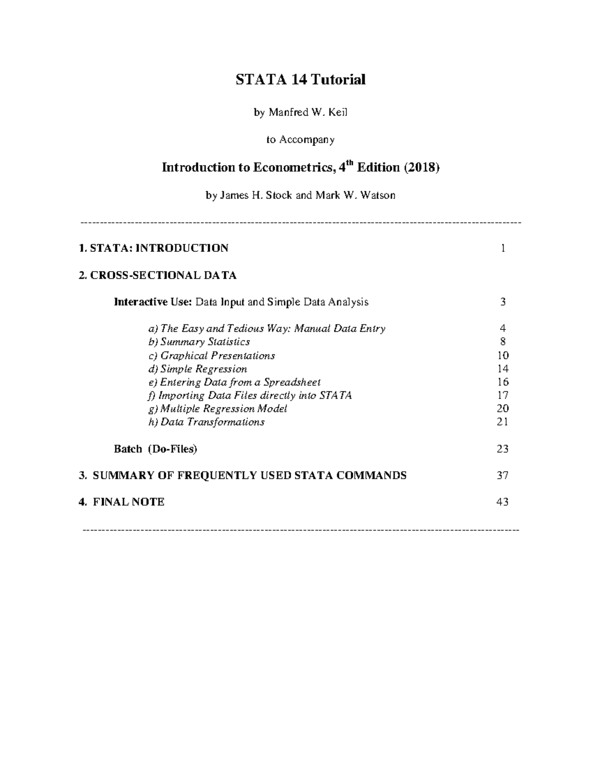 Stata 14 tutorial-1 - STATA 14 Tutorial by Manfred W. Keil to Accompany Introduction to - Studocu